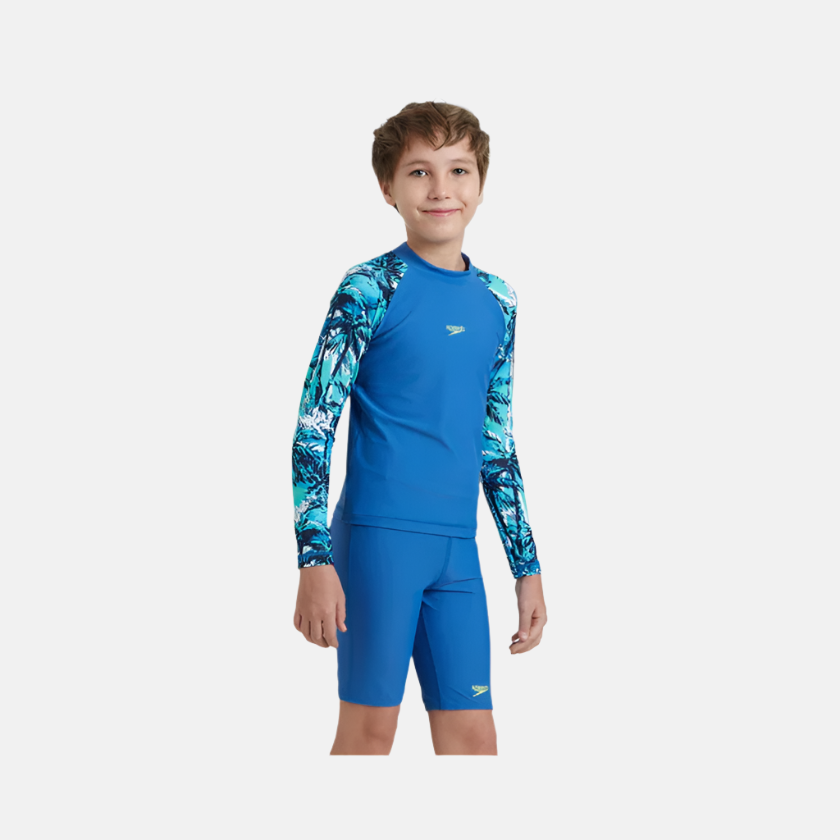Speedo Enduraflex Digital Print Long Sleeve Boy's Suntop - Turkish Sea ...