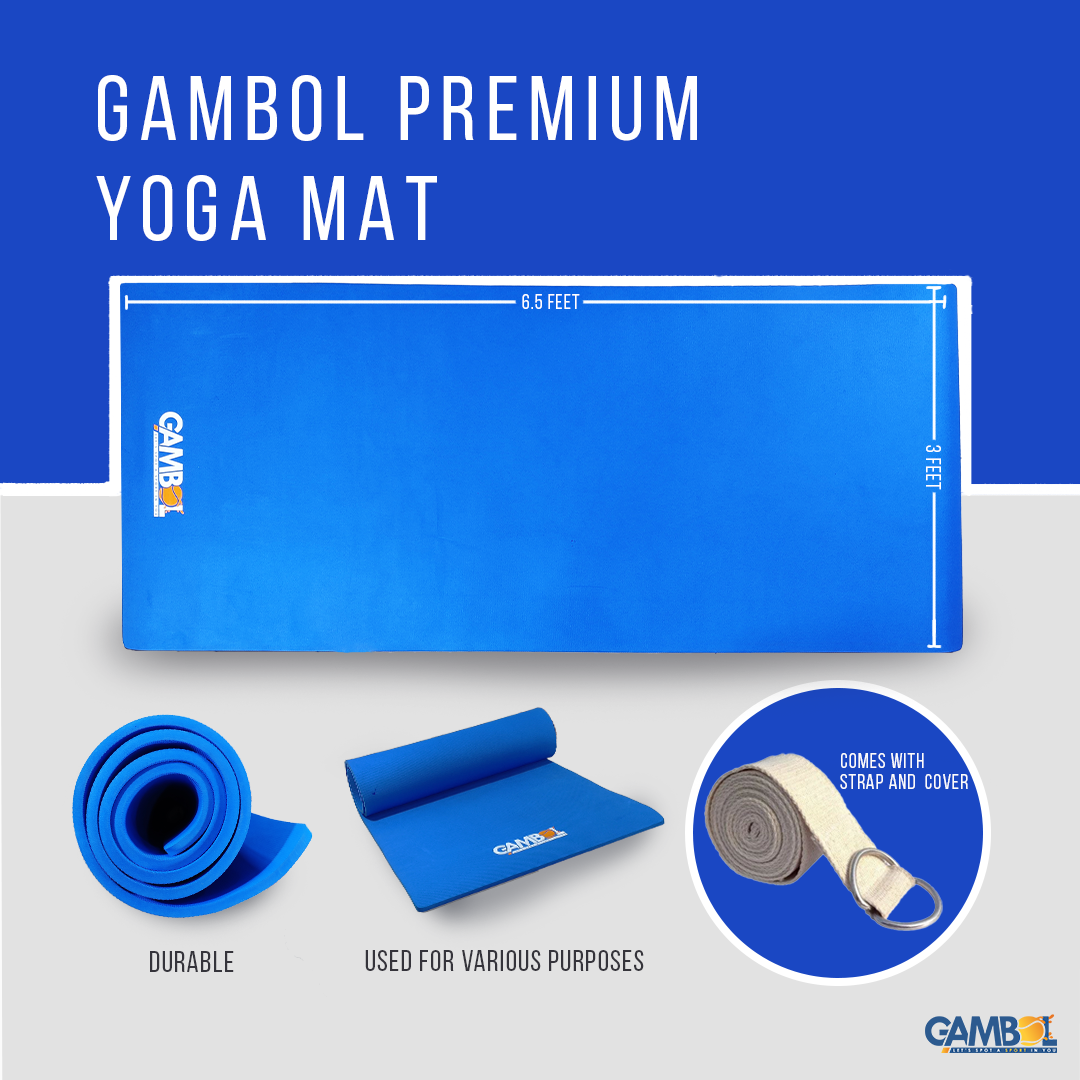 Gambol Yoga Mat (24*72) 6mm with Belt and Cover